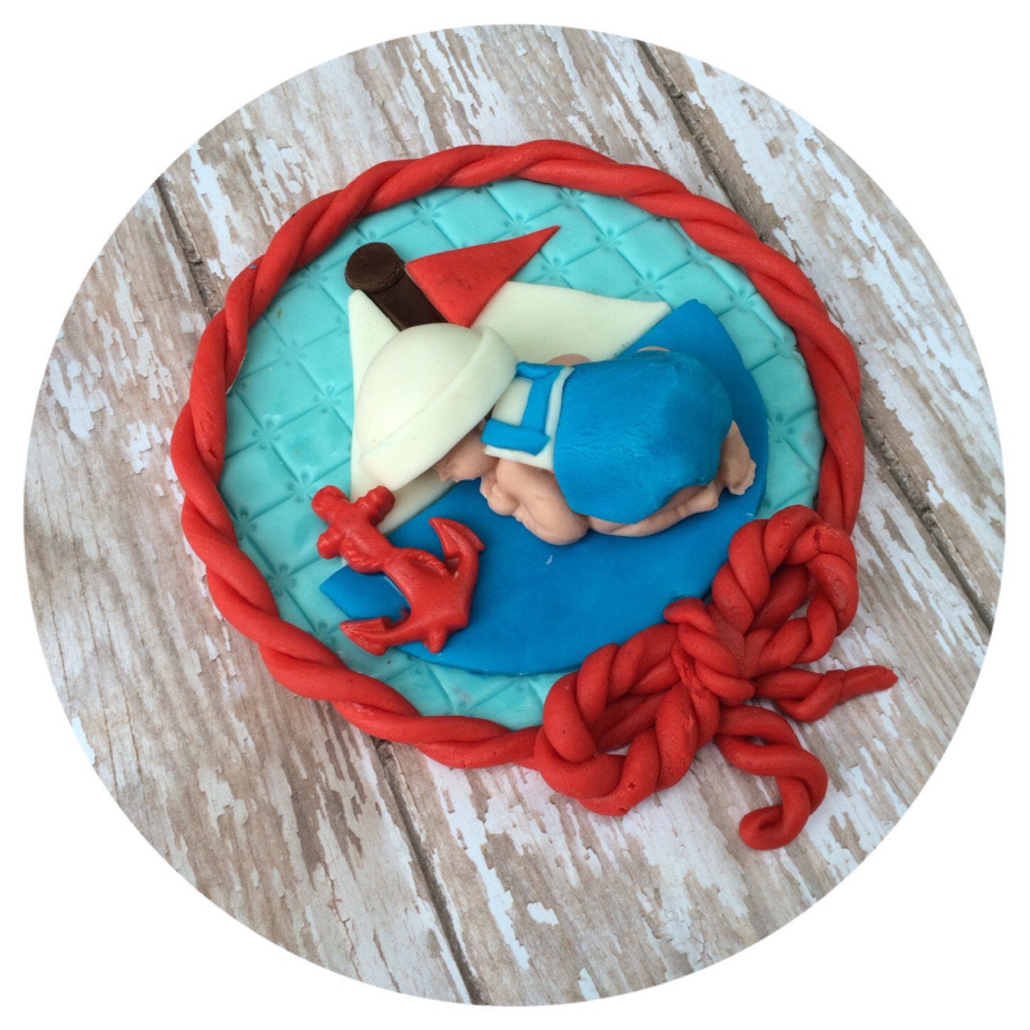 Nautical Baby Shower Fondant Cake Topper Sail Boat Anchor Baby ...