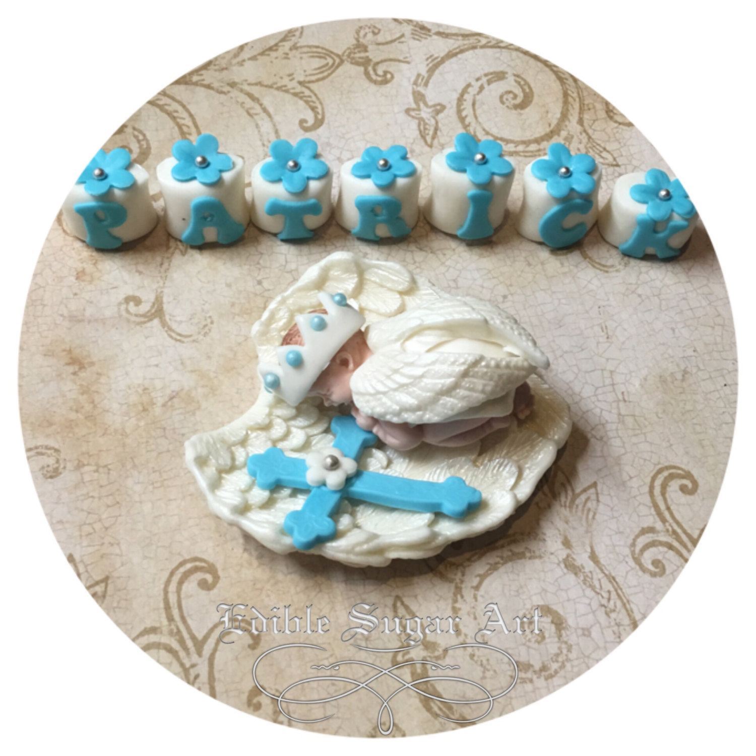 Baptism Cake Topper Christening Angel Wings Gown Cross Baby Shower ...